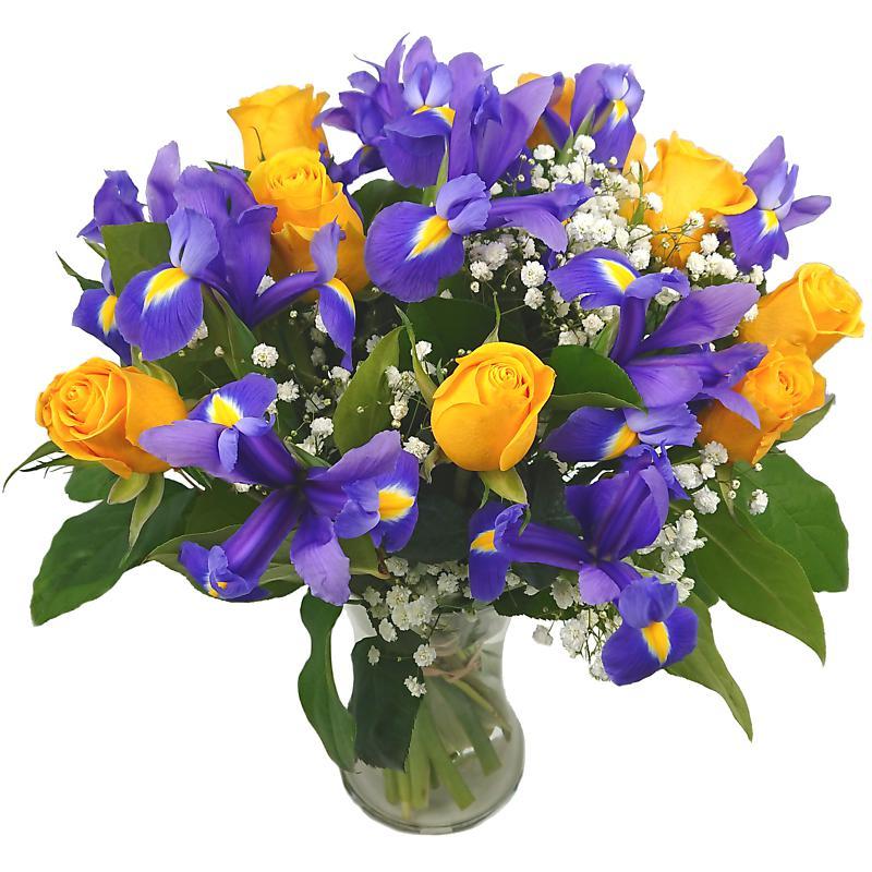 Indigo Skies | Fresh Flowers | Blue Iris and Yellow Roses with Free Uk ...